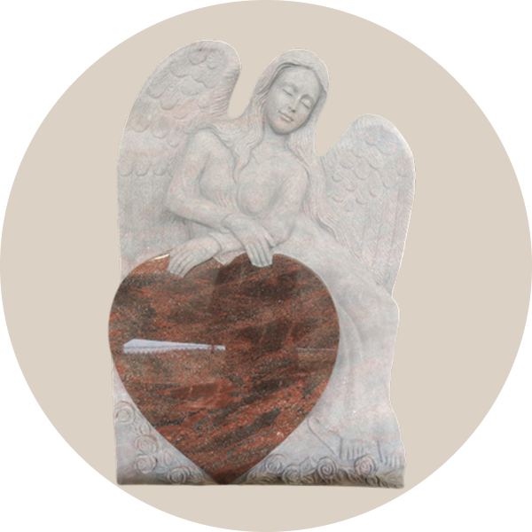 Red Granite Sculpted Heart Angel Headstone | Stone Discover