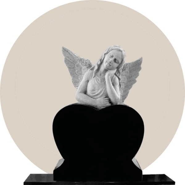 Indian Black Granite Sculpted Angel Wing Heart Headstone | Stone Discover