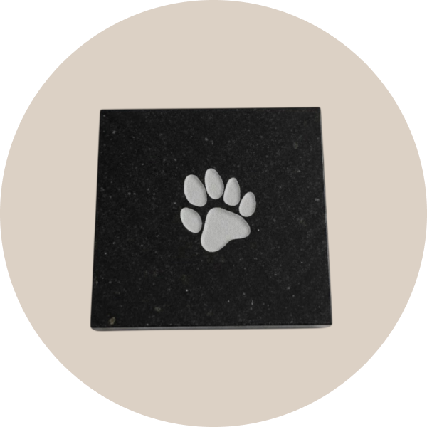 Black Granite Flat Pet Grave Marker With Paw Print | Stone Discover